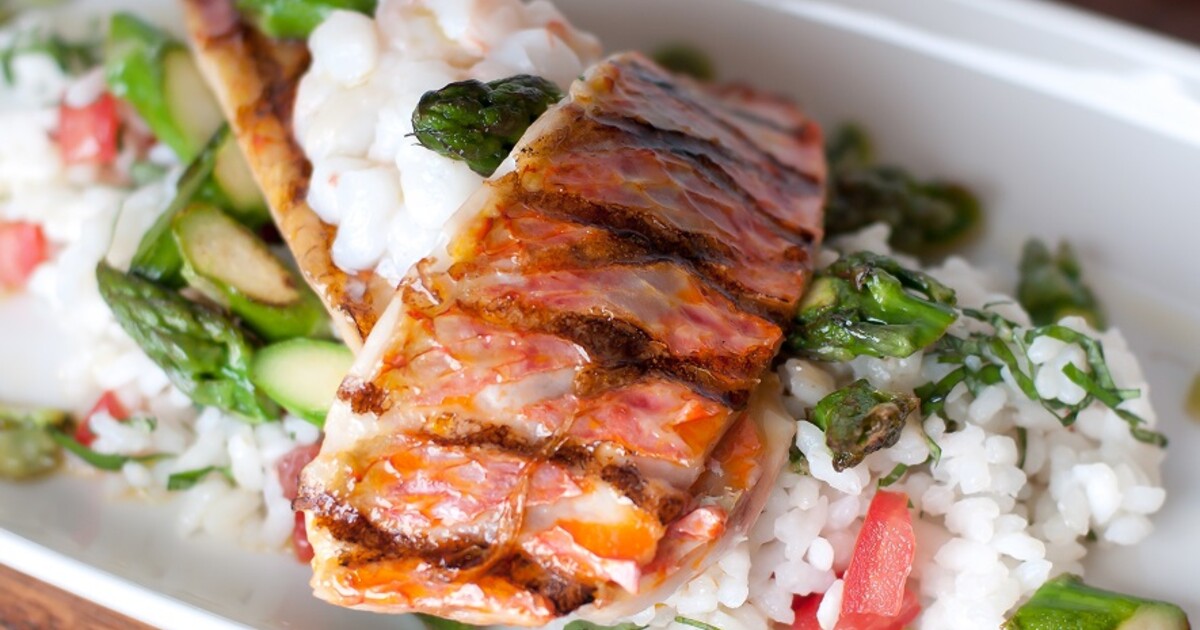 Gegrilde rode mul met lauwwarme tartaar van langoustines | Visrecepten.nl